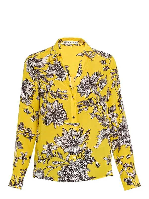 Alice + Olivia Eloise Floral Silk Blouse - Blooming Wild Golden