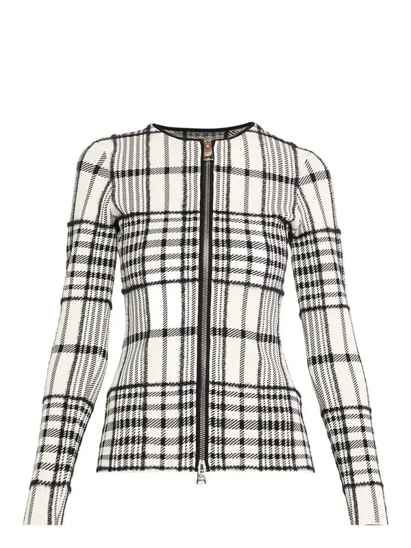 Brandon Maxwell Greer Check Zip Cardigan - Ivory Plaid