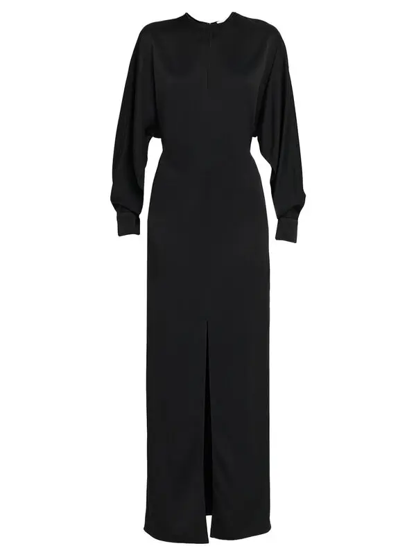 Michael Kors Slit Long-sleeve Satin Gown - Black