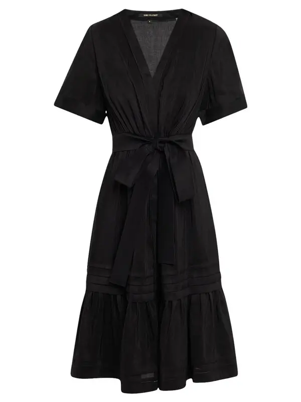 Kobi Halperin Pintuck Tiered Linen-silk Midi Dress - Black