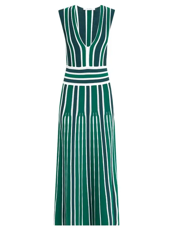Max Mara Tallone Plunging Stripe Knit Midi Dress - Grnpat
