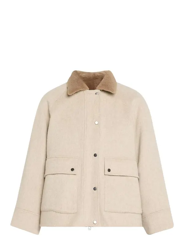 Brunello Cucinelli Cashmere Coat With Shearling Liner And Collar - Greige