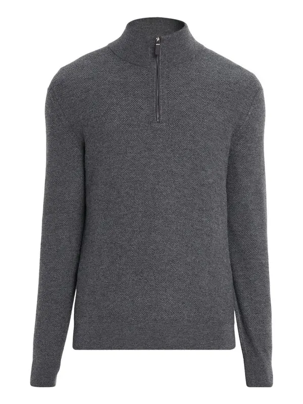 Zegna Cashmere Waffle-knit Quarter-zip Sweater - Md Gry Sld