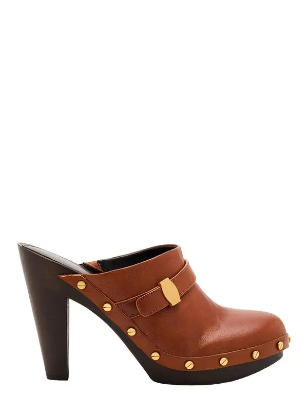 Veronica Beard Giana Leather Mules - Brown
