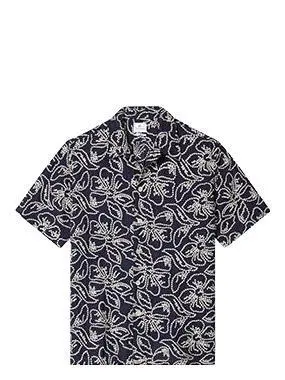 Paul Smith Casual-fit Navy Floral Embroidery Short-sleeve Shirt - Blue