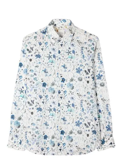 Paul Smith Tailored-fit And White 'liberty Floral' Print Shirt - Blue