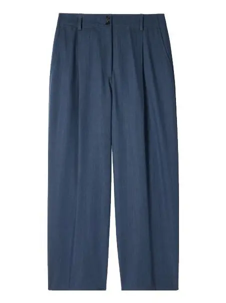 Paul Smith Denim Chambray Barrel Leg Trousers - Blue