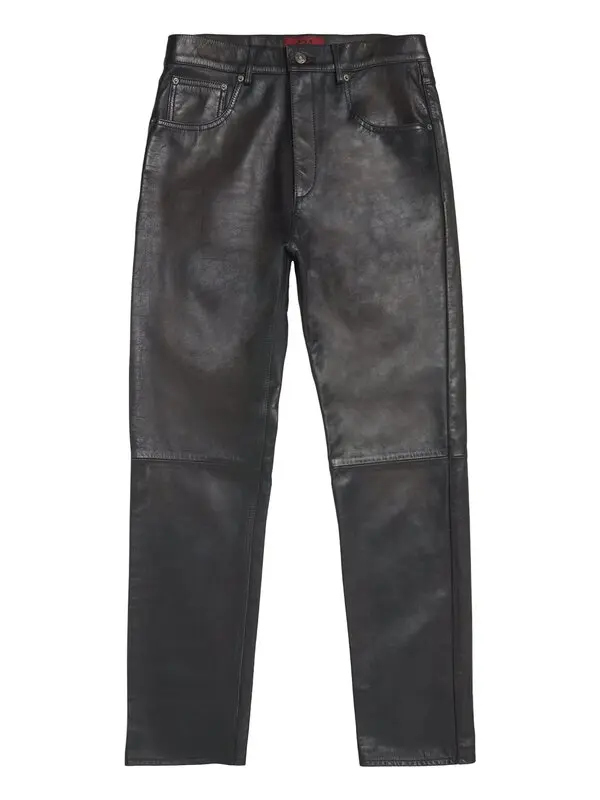 424 Leather Straight Leg Jeans - Black