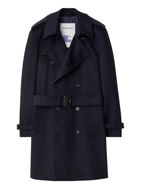 Burberry Cashmere Mid-length Trench Coat - Navy