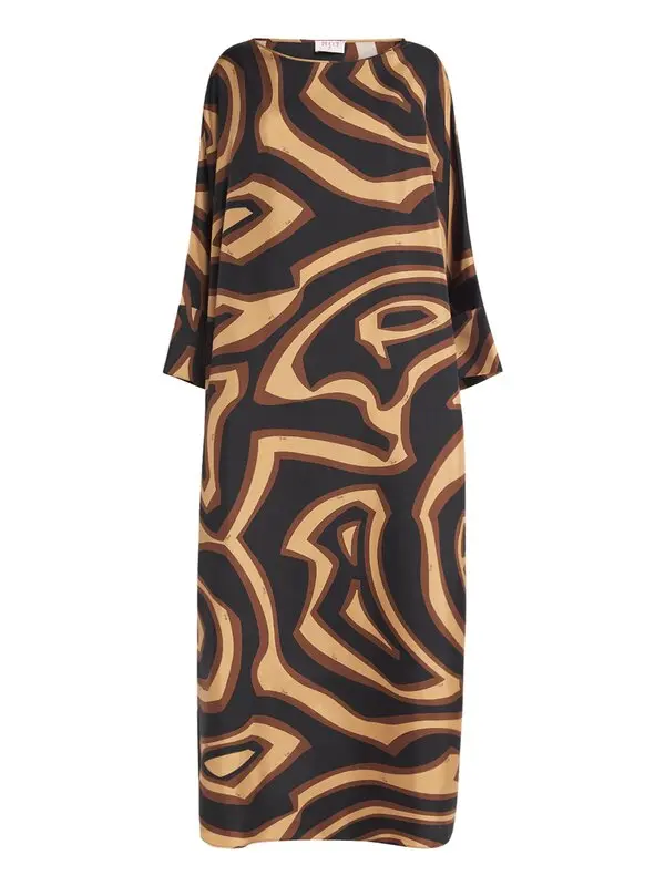 Emilio Pucci Silk Labirinto Print Maxi Kaftan Dress - Brown