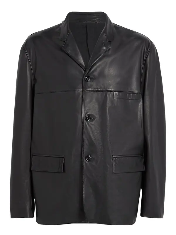 LEMAIRE Leather Notched Lapel Jacket - Black