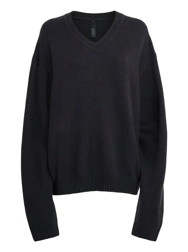 SKIMS Wool-cashmere Blend V-neck Sweater - Black