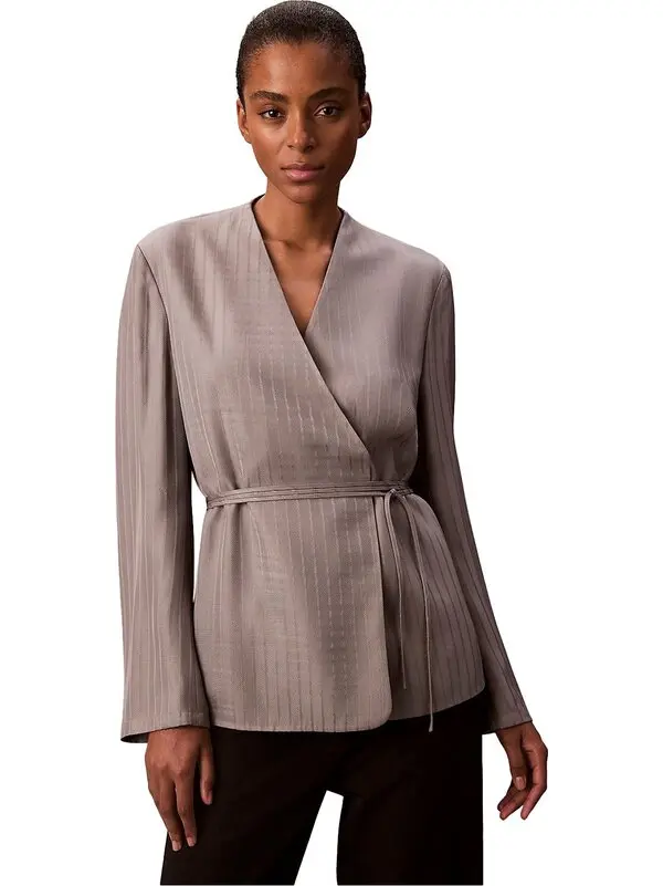 Calvin Klein Viscose Jacquard Wrap Blazer - Pewter