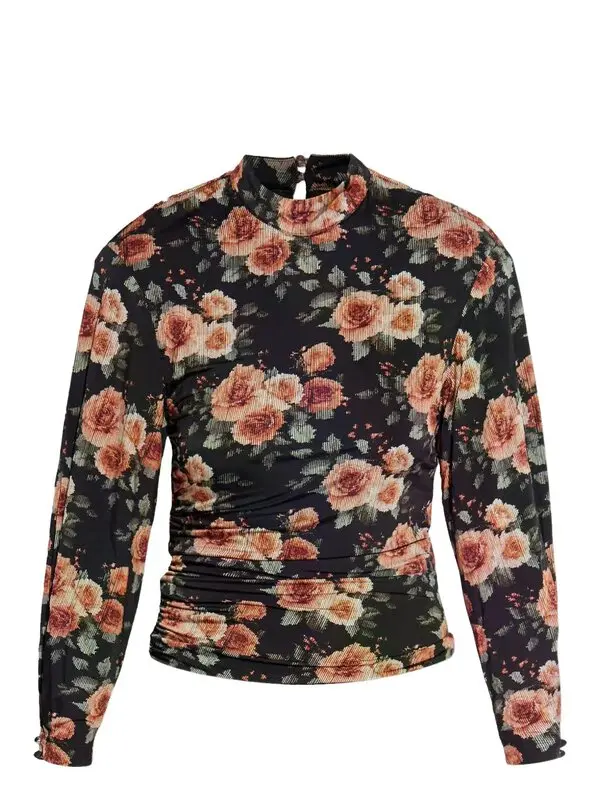 IRO PARIS Floral-print Gathered Top - Black