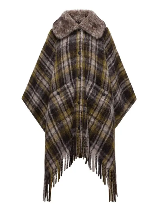 Moncler Mohair, Alpaca & Wool Blend Fringed Cape With Shearling Collar - Brown