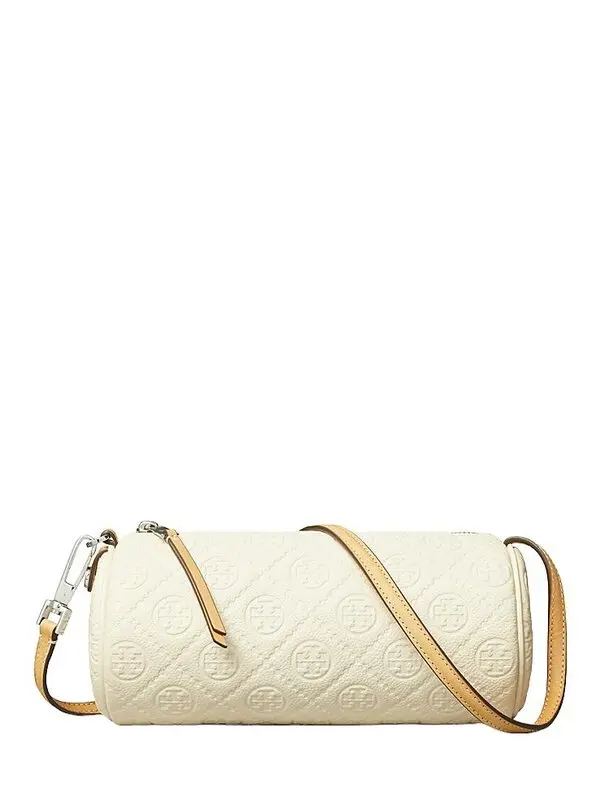 Tory Burch T Monogram Pebble Leather Cylinder Bag - Warm White