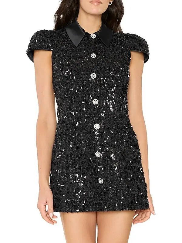 Likely Estella Sequined Tweed Mini Dress - Black