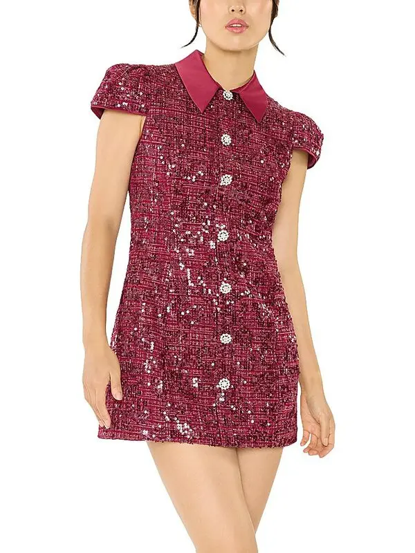 Likely Estella Sequined Tweed Mini Dress - Merlot