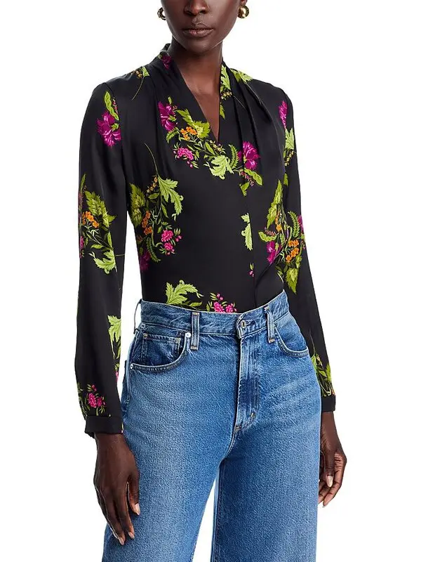 Kobi Halperin Palm Floral Print Silk Blend Blouse - Black Mult
