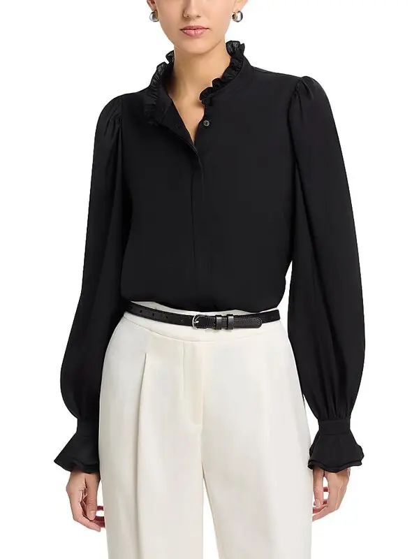 Kobi Halperin Harley Silk Blend Ruffle Blouse - Black