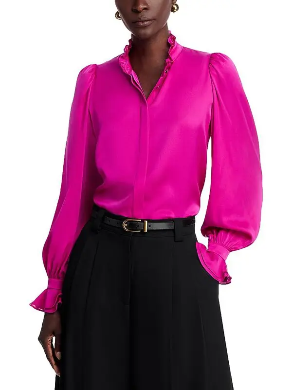 Kobi Halperin Harley Silk Blend Ruffle Blouse - Fuchsia