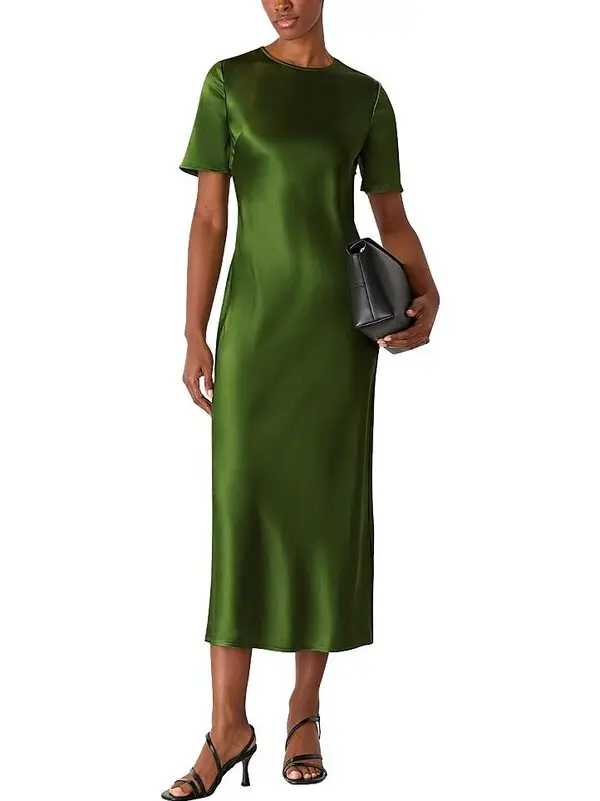 Whistles Avery Satin Twist Dress - Green