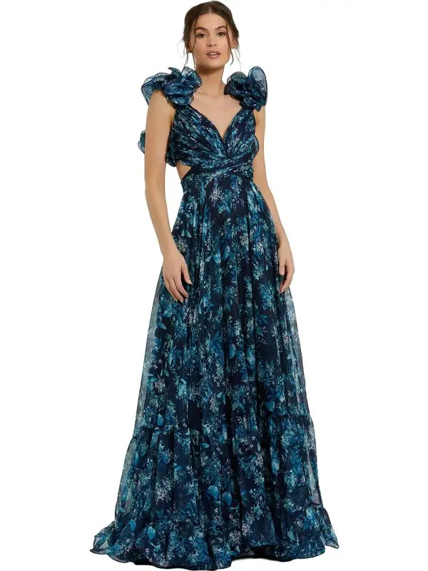 Mac Duggal Floral Cut-out Chiffon Gown - Navy
