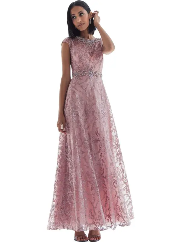 Mac Duggal Embroidered Cap Sleeve A-line Gown - Pink