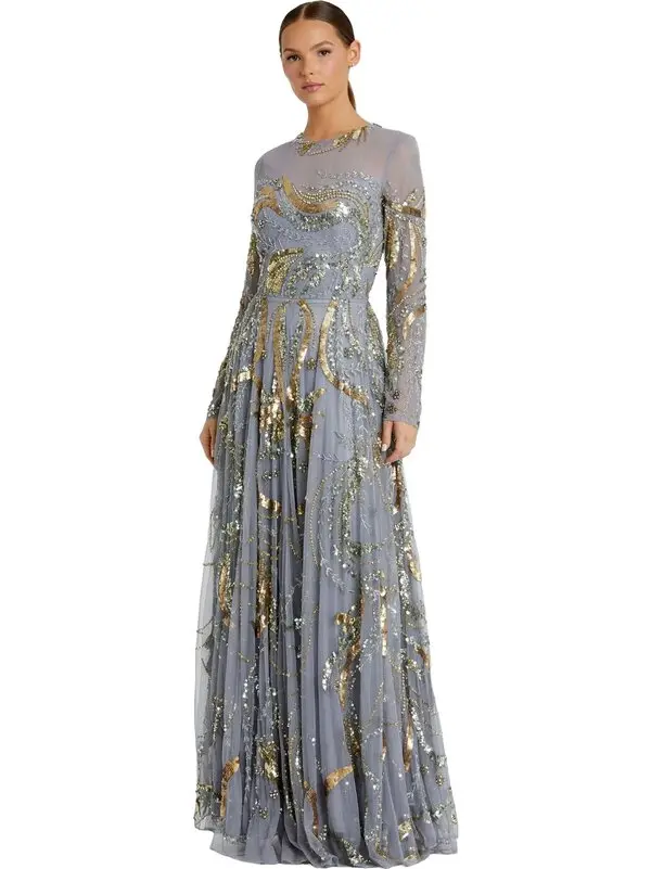 Mac Duggal Embellished Illusion Evening Gown - Gray