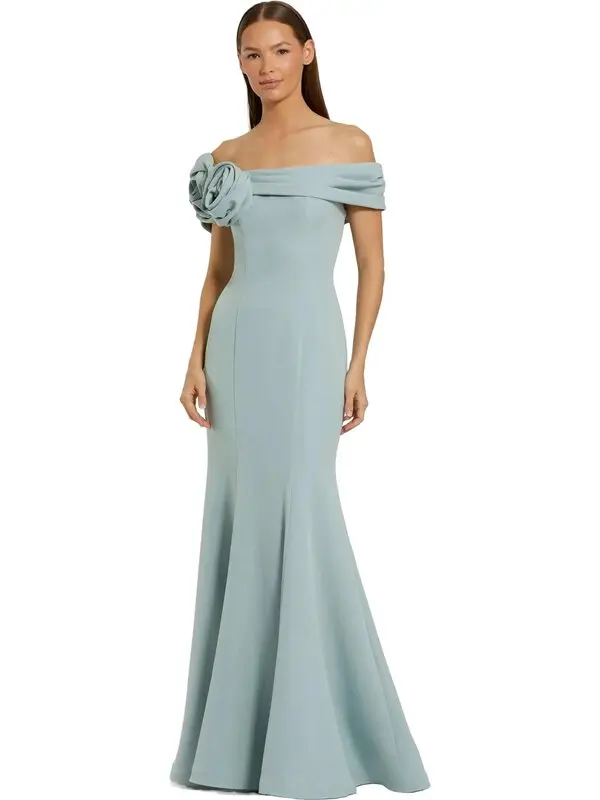 Mac Duggal Off-the-shoulder Crepe Mermaid Gown - Blue