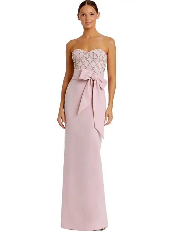 Mac Duggal Strapless Embellished Crepe Gown With Bow - Pink