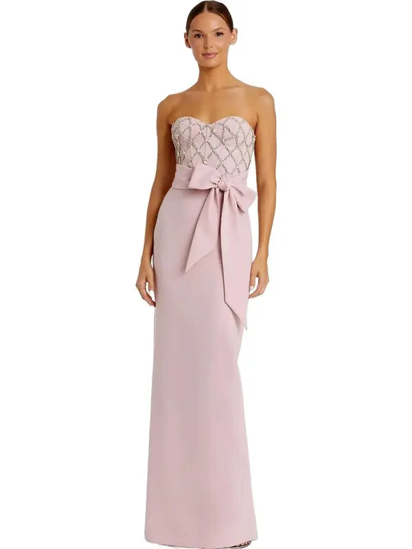Mac Duggal Strapless Embellished Crepe Gown With Bow - Pink