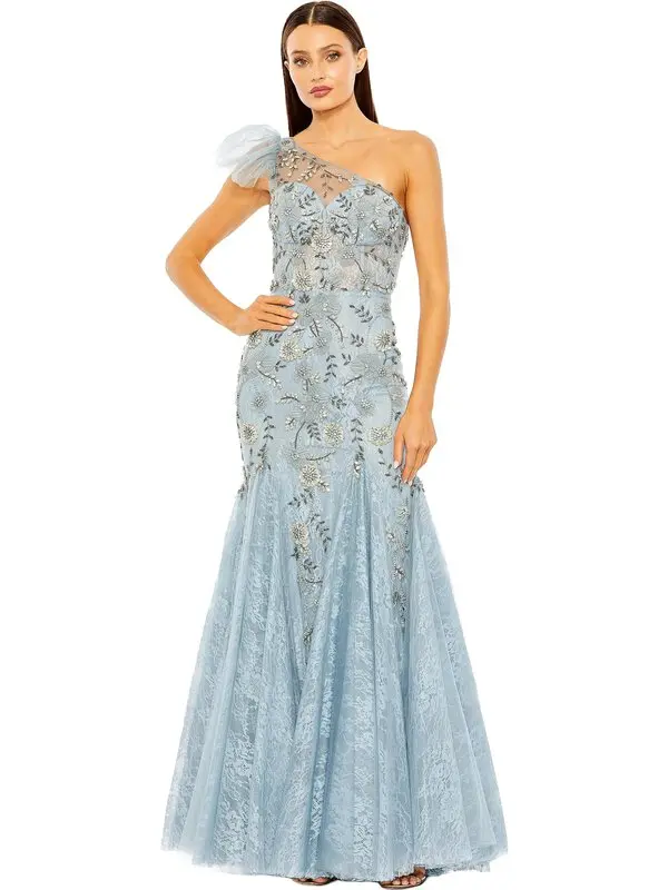 Mac Duggal One-shoulder Embellished Mermaid Gown - Blue