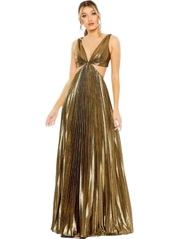 Mac Duggal Pleated Metallic Gown - Gold