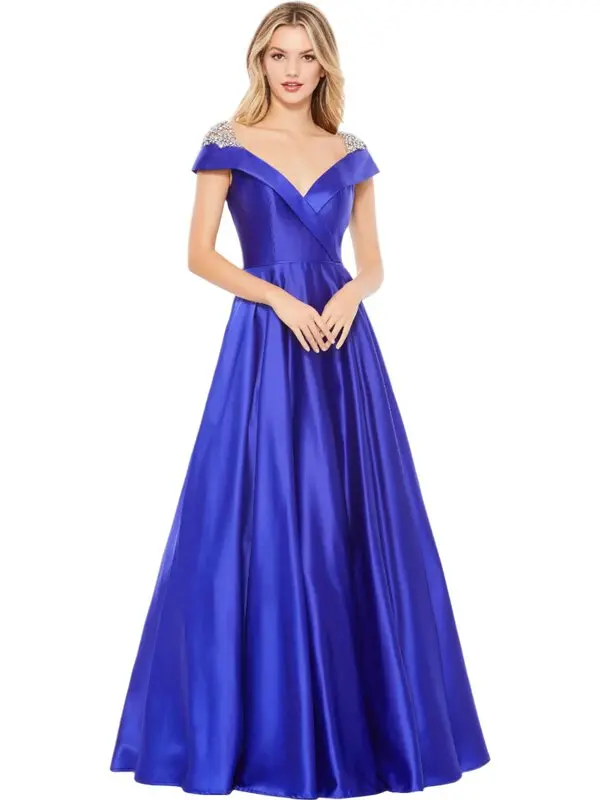 Mac Duggal Embellished Cap-sleeve A-line Gown - Cobalt