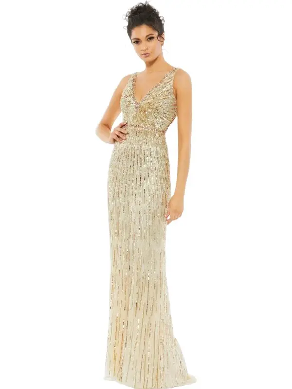 Mac Duggal Sequin Embellished Evening Gown - Gold