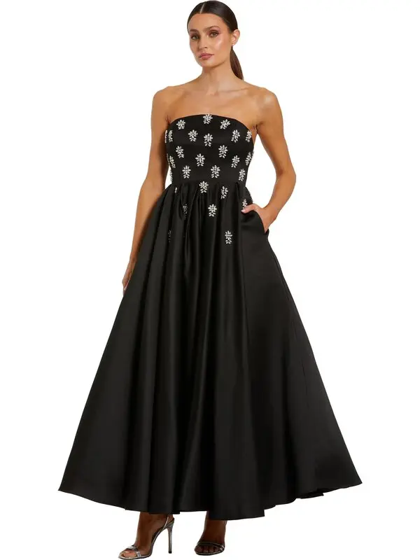 Mac Duggal Crystal-embellished Strapless A-line Gown - Black