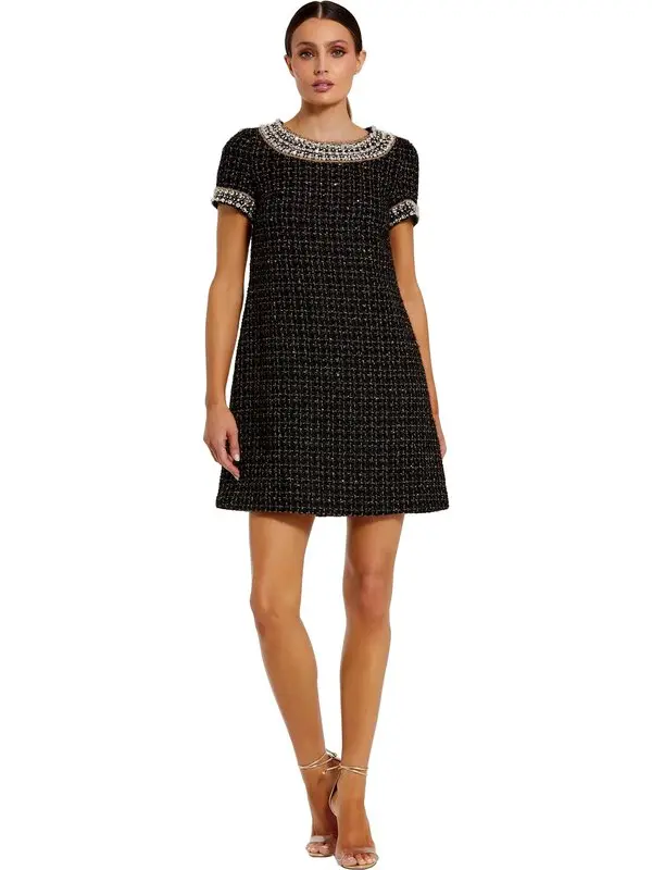Mac Duggal Embellished Boucle Mini Dress - Black