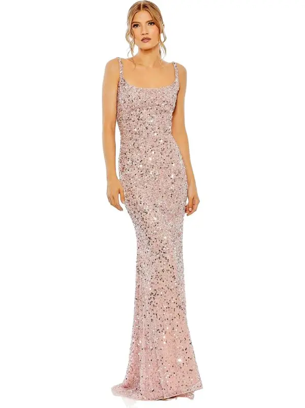 Mac Duggal Sequined Low Back Slip Gown - Pink