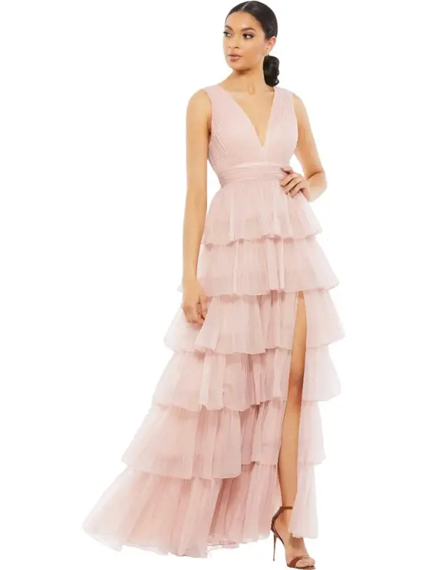 Mac Duggal Ruffle Tiered Sleeveless Gown - Rose Pink