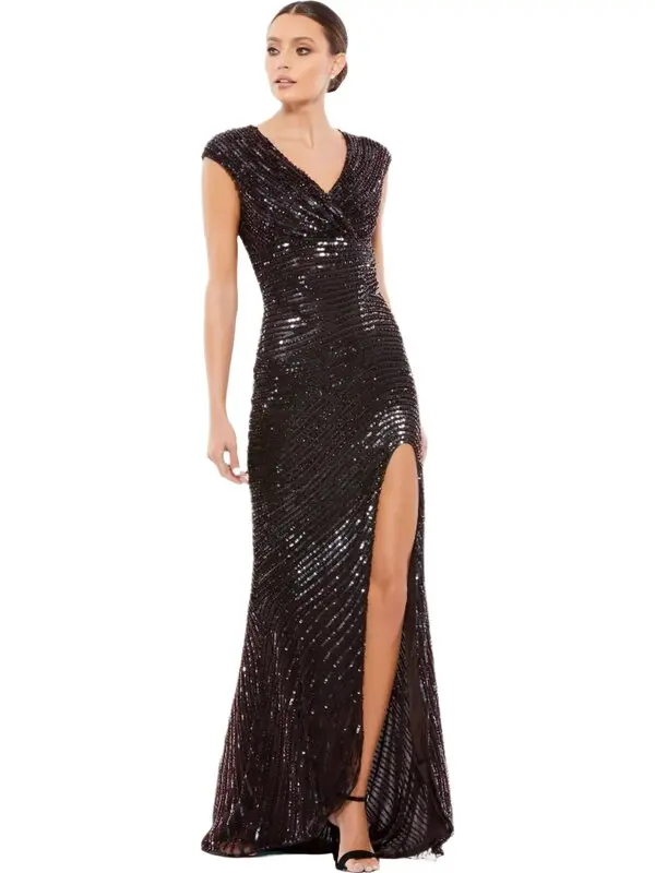 Mac Duggal Embellished Cap-sleeve Evening Gown - Brown