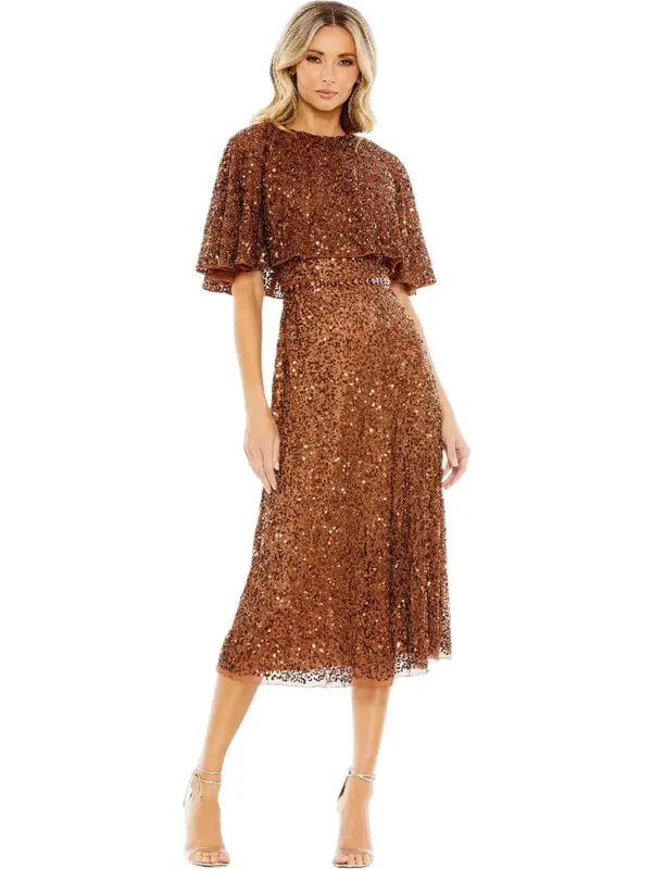 Mac Duggal Embellished Midi Dress - Brown