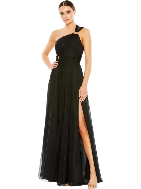 Mac Duggal Strappy One-shoulder A-line Gown - Black