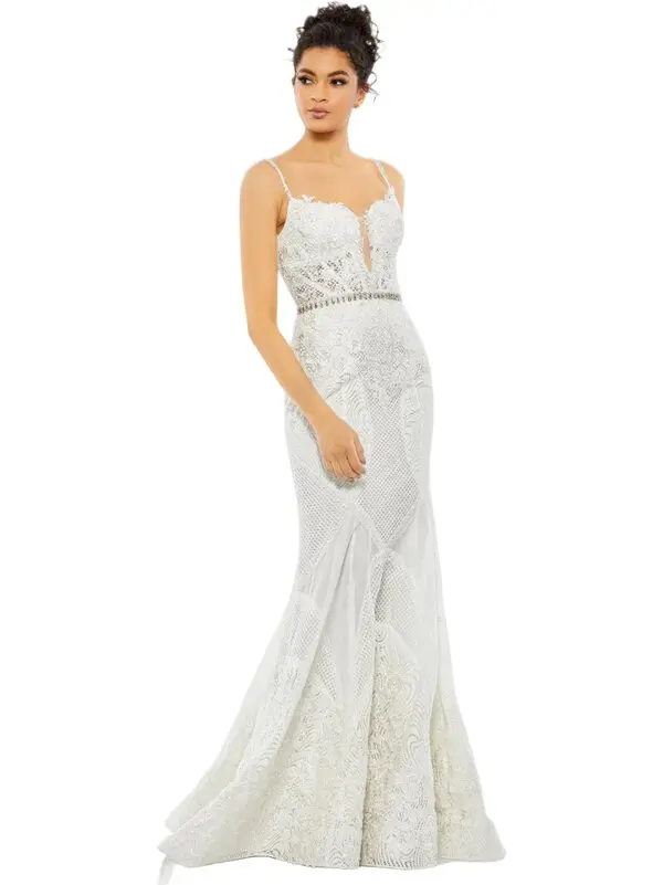 Mac Duggal Embroidered Lace Trumpet Gown - Ivory