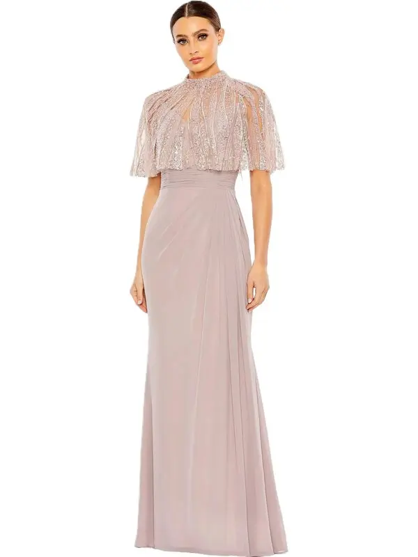 Mac Duggal Sleeveless Gown With Embellished Cape - Pink