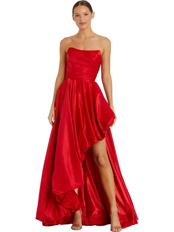 Mac Duggal Strapless Ruched High-low Gown - Red