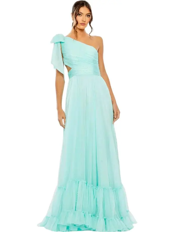Mac Duggal Tiered One Shoulder Ruched Gown - Blue