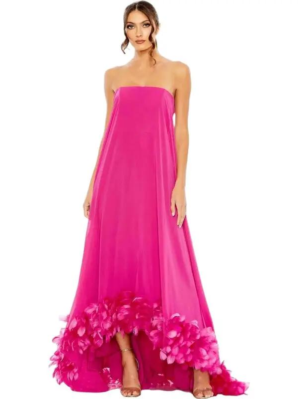 Mac Duggal Strapless Feather Hem Gown - Pink