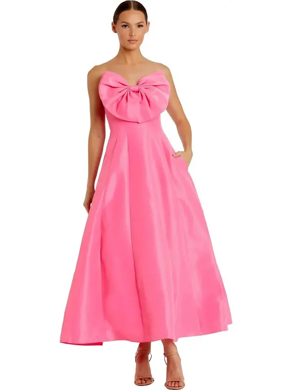 Mac Duggal Strapless A-line Tea Length Dress With Bow - Pink