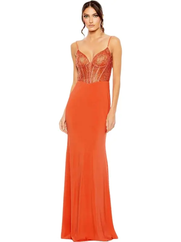Mac Duggal Sweetheart Mesh Embellished Gown - Orange